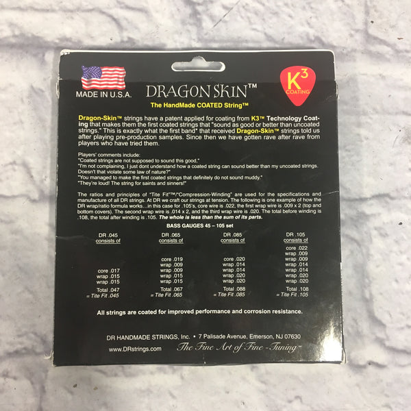 DR Dragon Skin Silver Coated 4 String Medium Electric Bass Strings 45- - Evolution Music