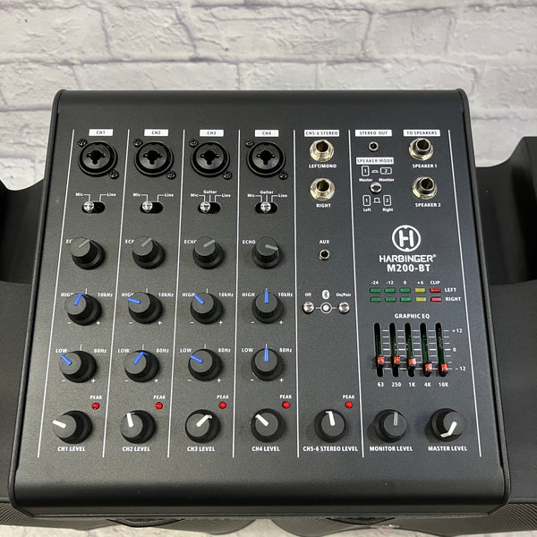Harbinger M200-BT Bluetooth 5 Channel Powered Mixer - Evolution Music