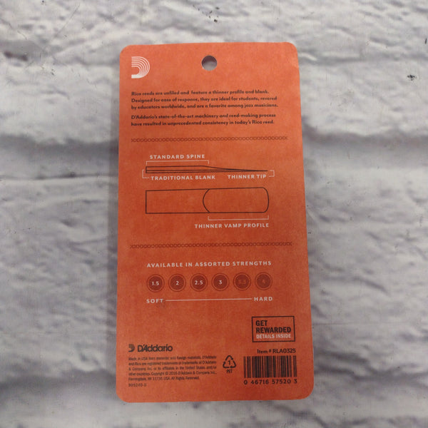 Rico Baritone Saxophone 2.5 Strength 3 Unfilled Reeds - Evolution Music