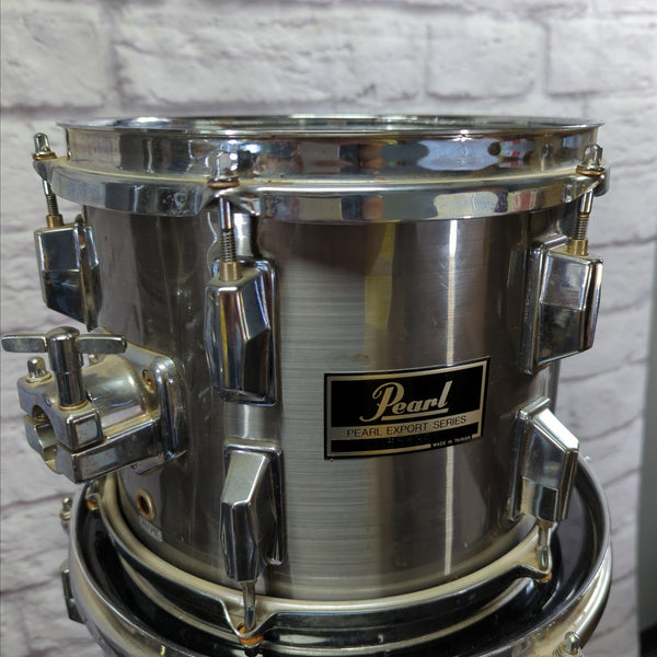 Pearl 8pc Export Series Double Bass Drum Kit Silver 1980s - Evolution Music