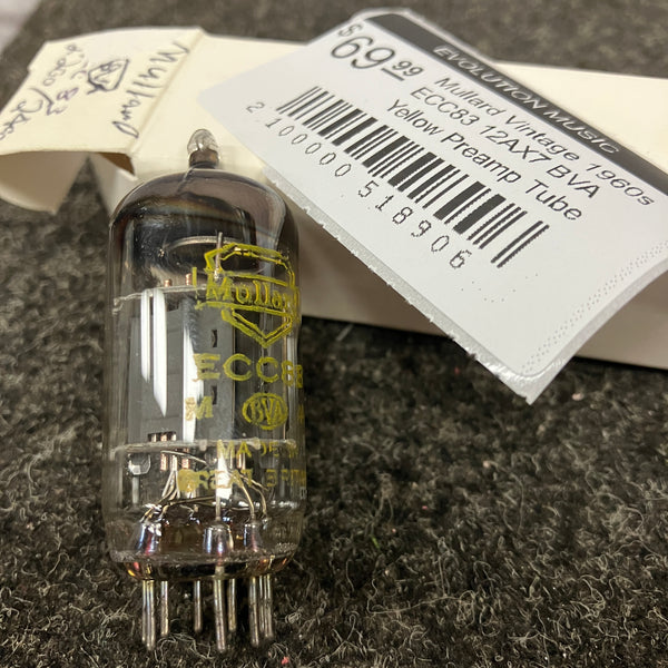 Mullard Vintage 1960s ECC83 12AX7 BVA Yellow Preamp Tube - Evolution Music