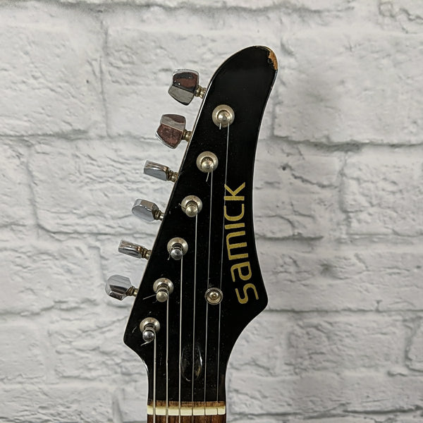 Samick Strat Electric Guitar - Black with Red Pickguard - Evolution Music