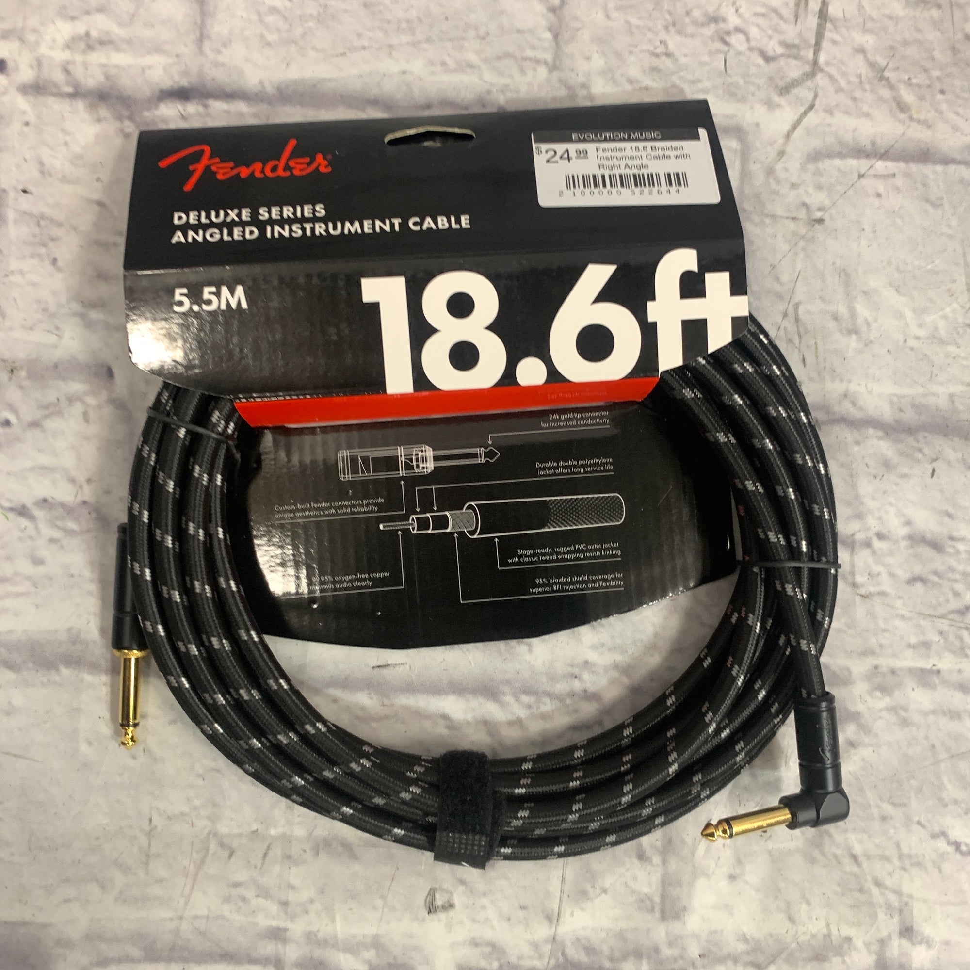 Fender 18.6 Braided Instrument Cable with Right Angle - Evolution Music